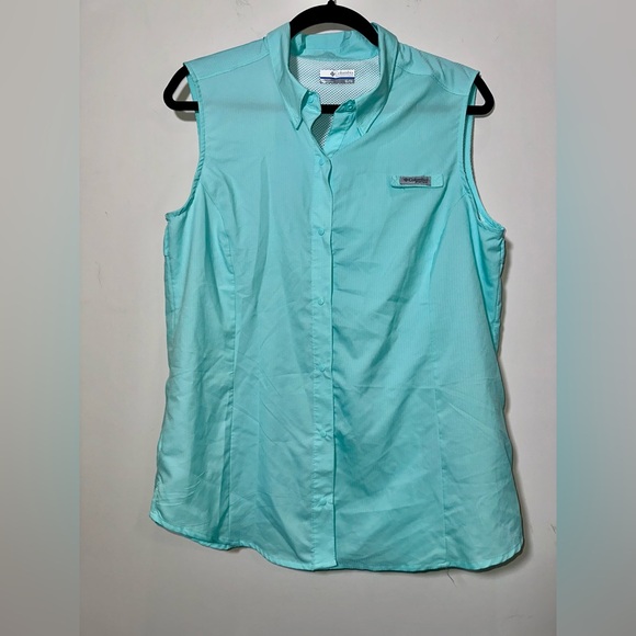 Columbia | Tops | Euc Columbia Pfg Sleeveless Teal Buttondown Top Xl ...
